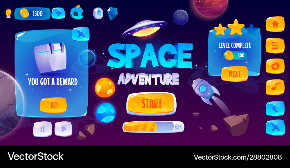 Graphic user interface for space adventure game Vector Image
