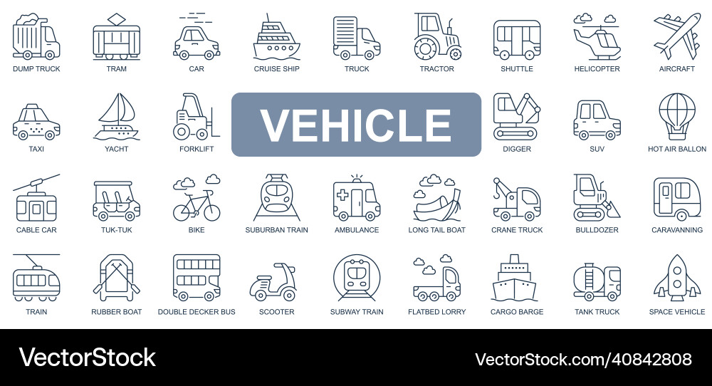 Vehicle concept simple line icons set pack Vector Image