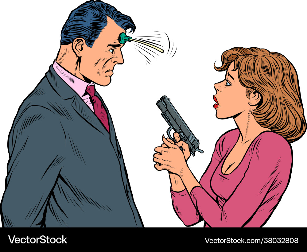 Woman pointed gun suction cup joke Royalty Free Vector Image