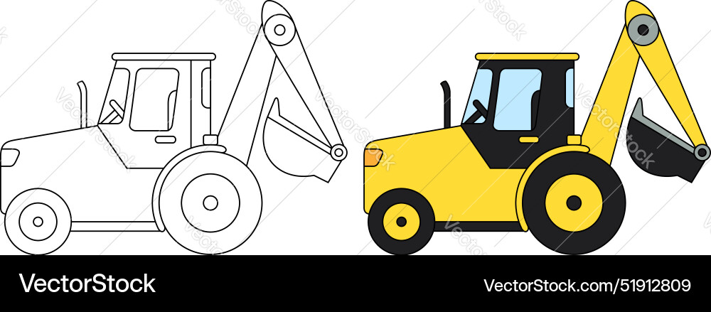 Backhoe transportation vehicle outline coloring Vector Image