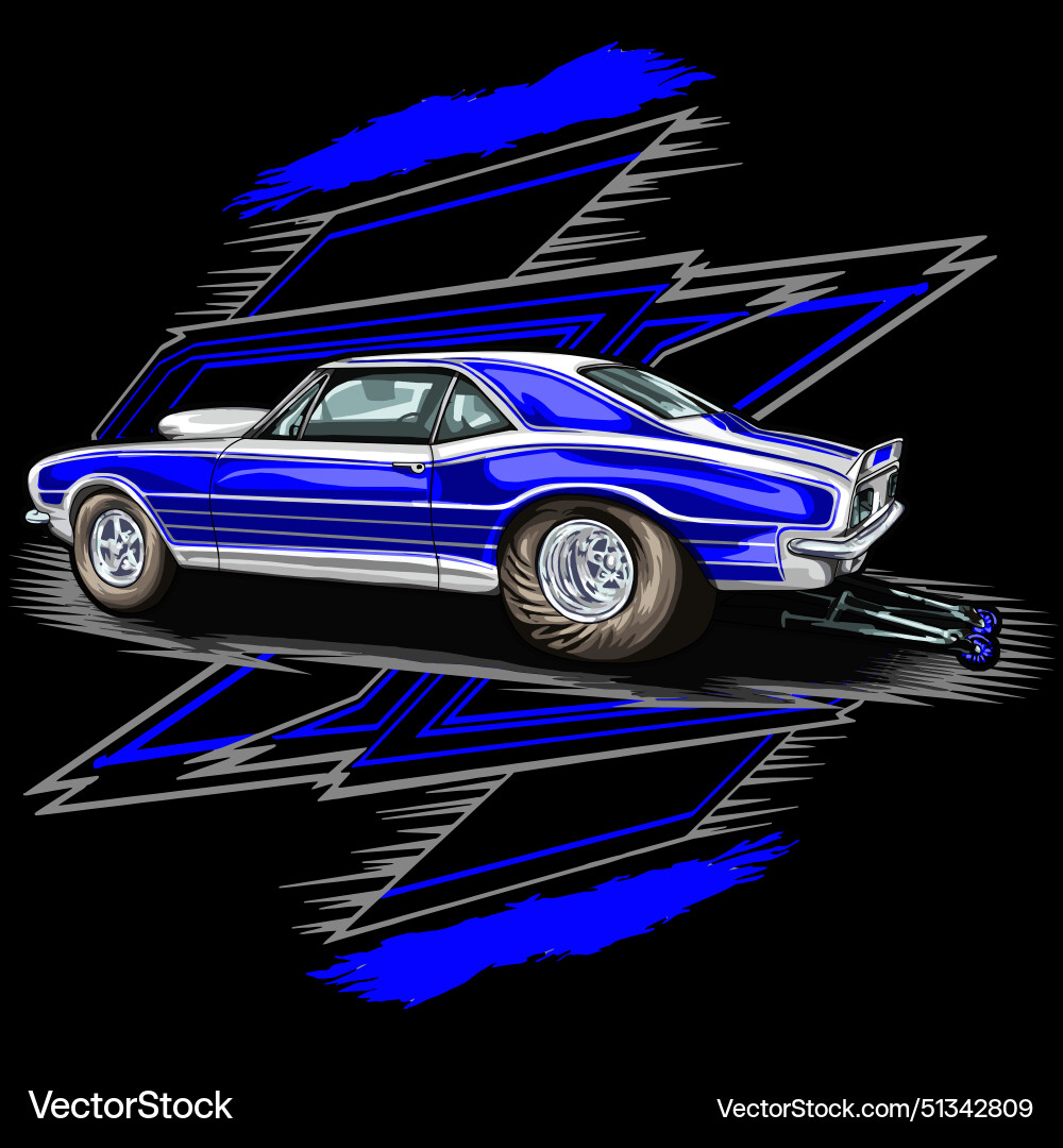 Blue drag racing car with black strip Royalty Free Vector