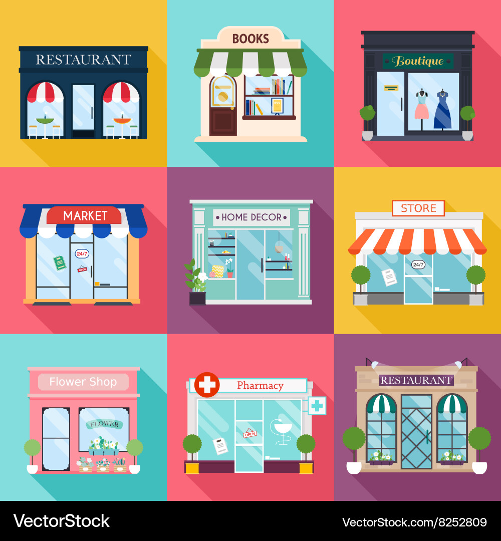 Cool set of detailed flat design restaurants Vector Image