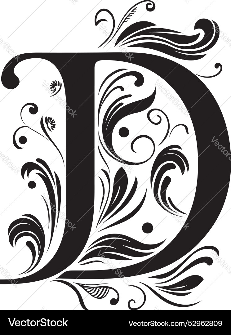 Dapper serifs stylish letter d font decorative Vector Image