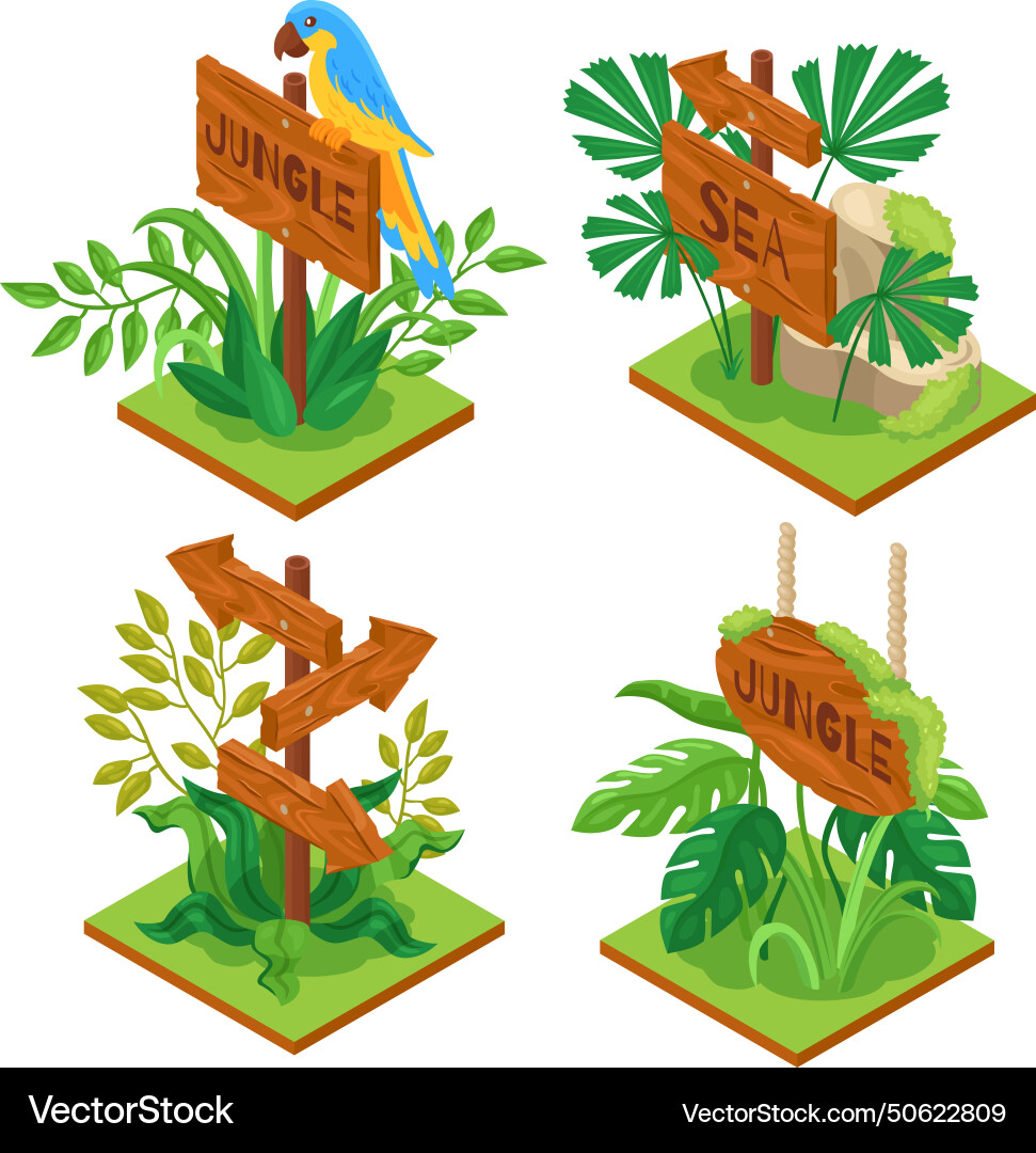 Jungle wooden signs set Royalty Free Vector Image