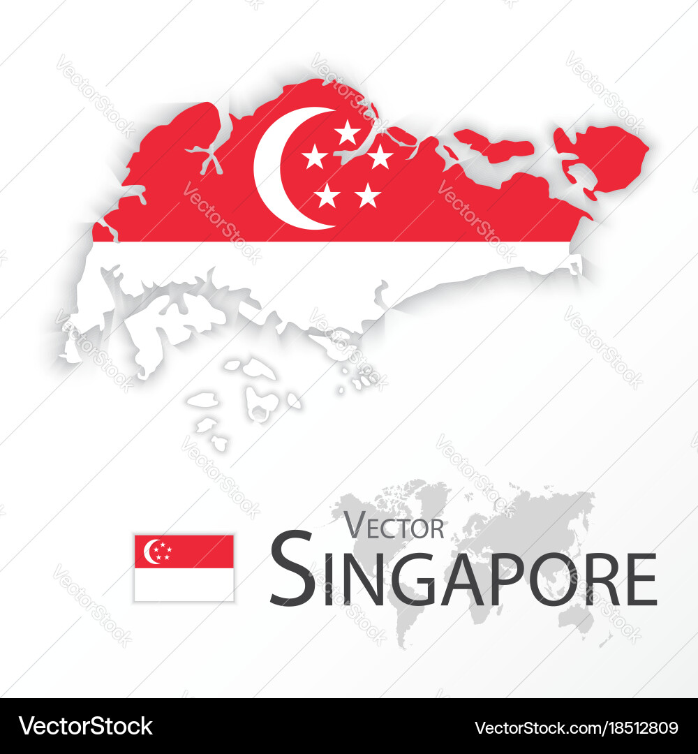 Singapore map and flag Royalty Free Vector Image