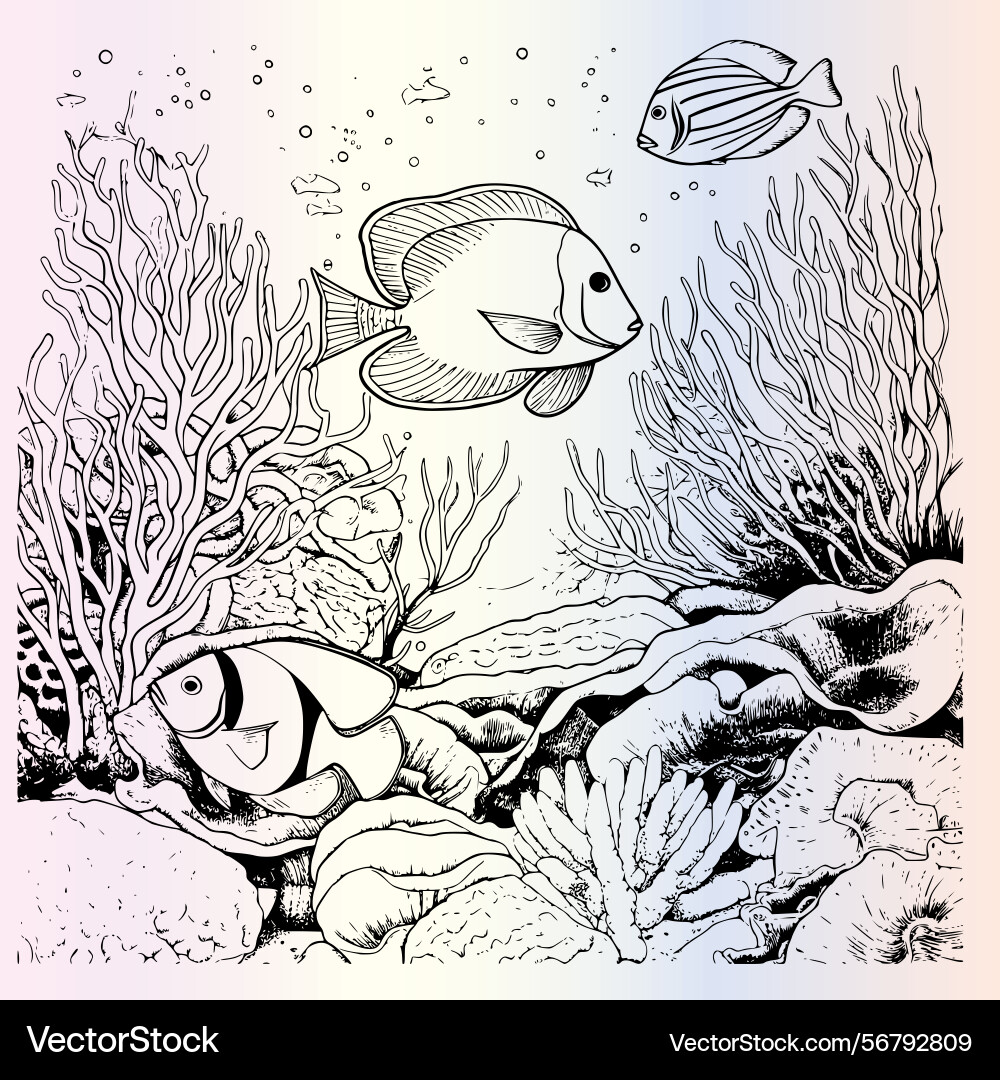 Underwater world coloring pages drawing for kids Vector Image