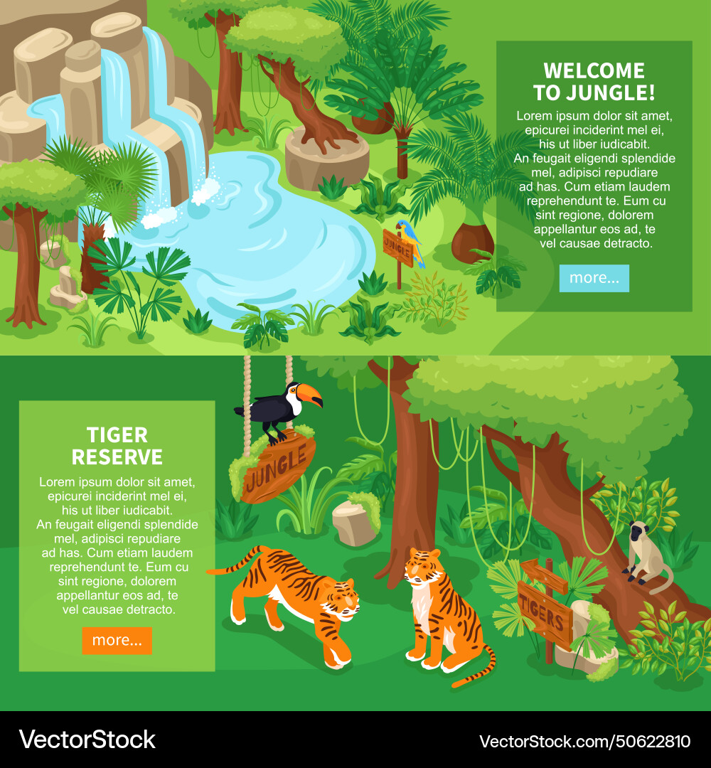 Jungle tigers horizontal banners Royalty Free Vector Image