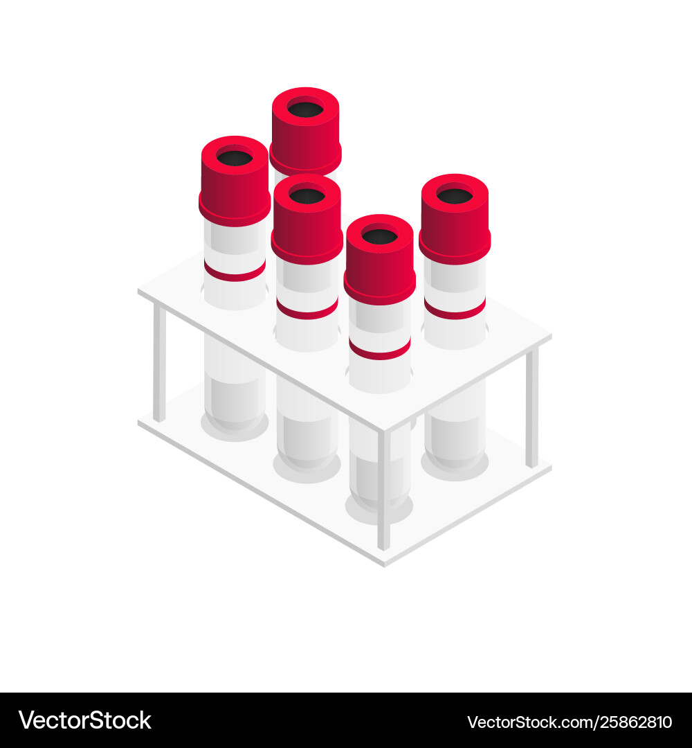 Red vacutainer blood collection tubes in isometric