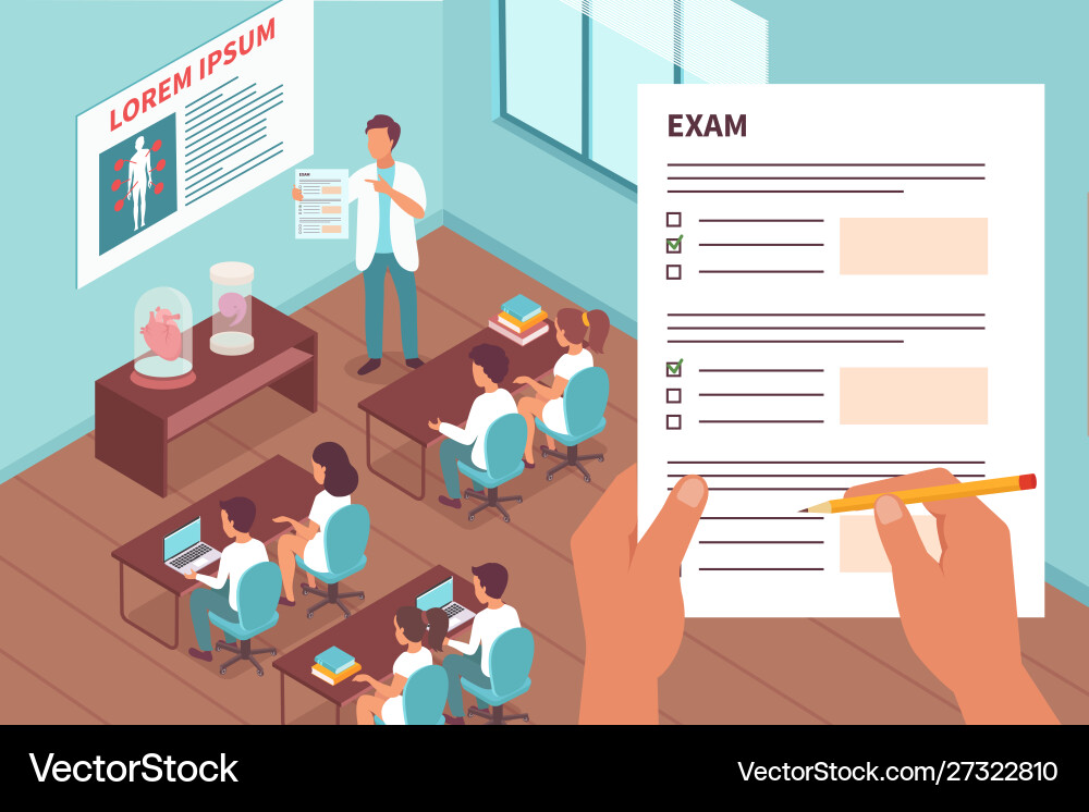 Students in exam design concept Royalty Free Vector Image