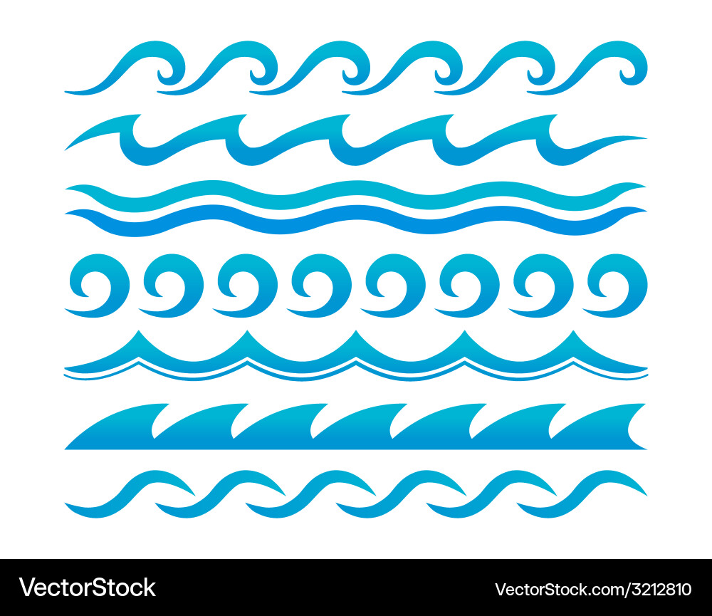 Water waves design elements set Royalty Free Vector Image
