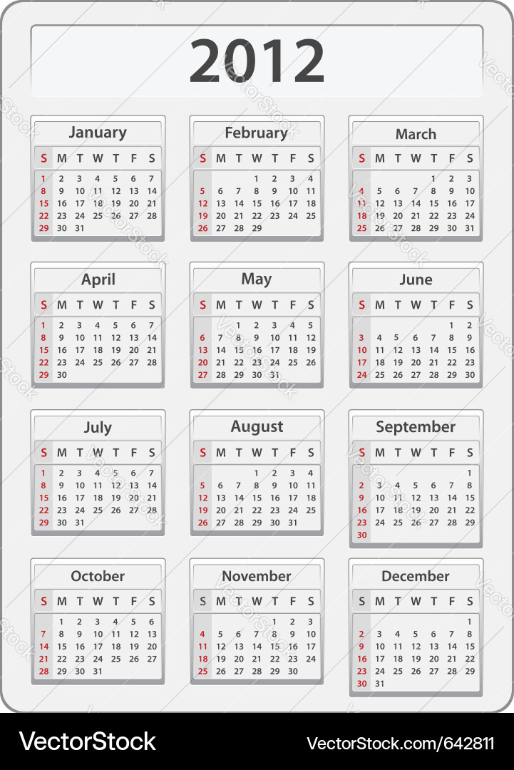 2012 Calendar - Monthly View Royalty Free Vector Image
