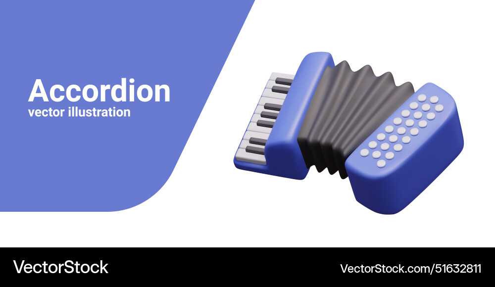 Accordion in realistic style musical Royalty Free Vector