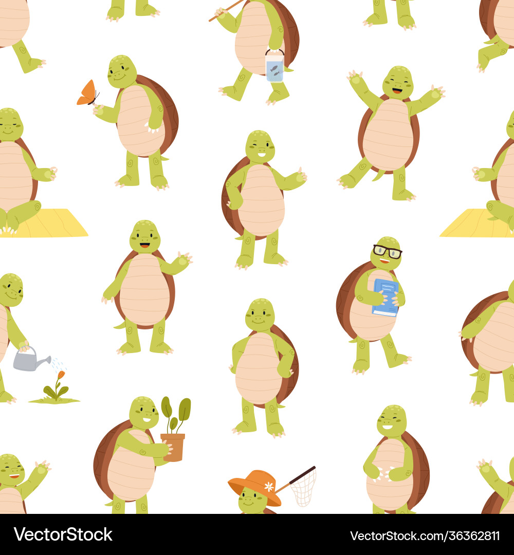 Cute Turtle Seamless Pattern Royalty Free Vector Image