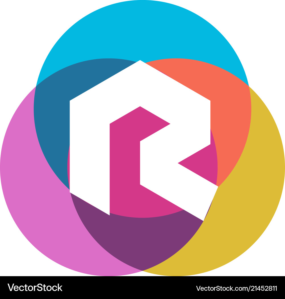 Letter r logo design colorful circles overlay Vector Image