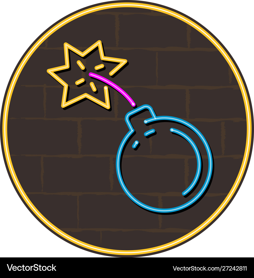 Round bomb exploding neon sign Royalty Free Vector Image