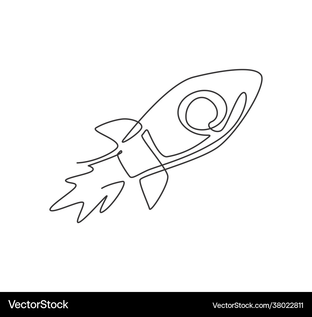 Single continuous line drawing rocket launch Vector Image