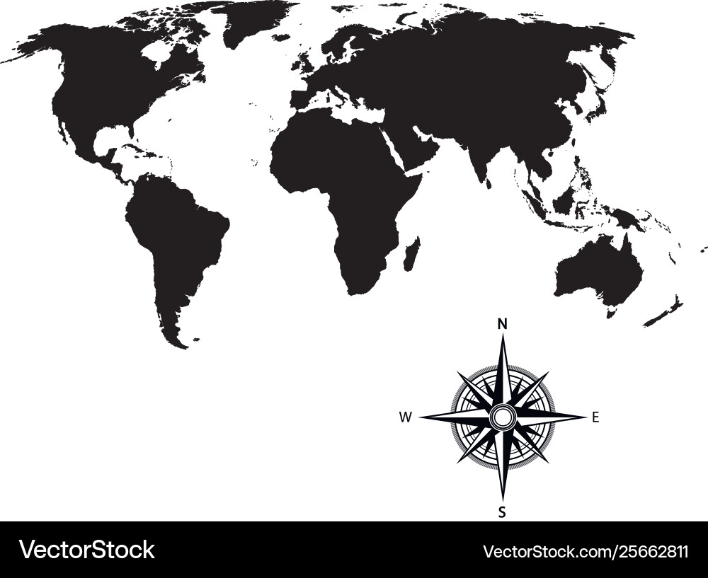 World Map with Compass Royalty Free Vector Image