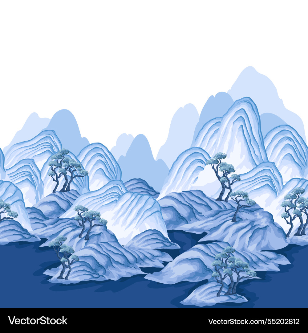 Border with watercolour chinese mountains Vector Image