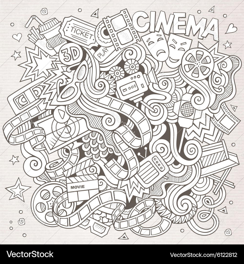 Cartoon hand-drawn cinema doodle sketchy Vector Image