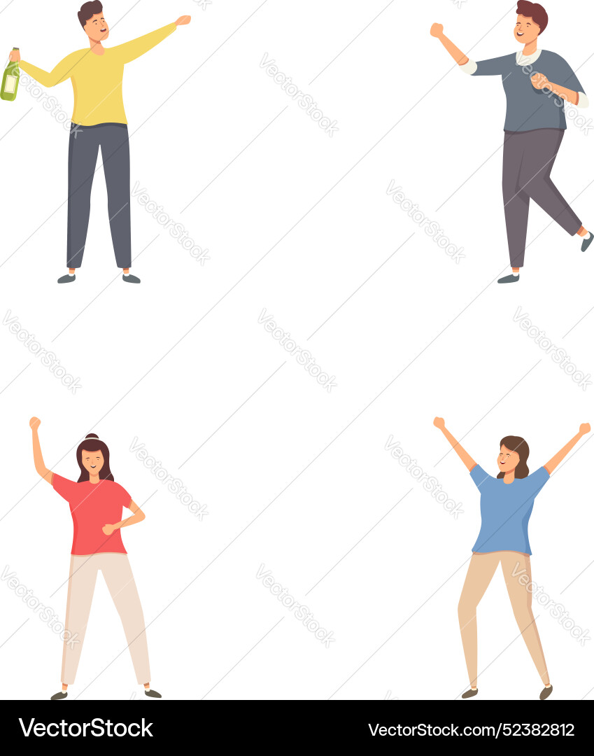 Celebration poses set cheerful young adults Vector Image