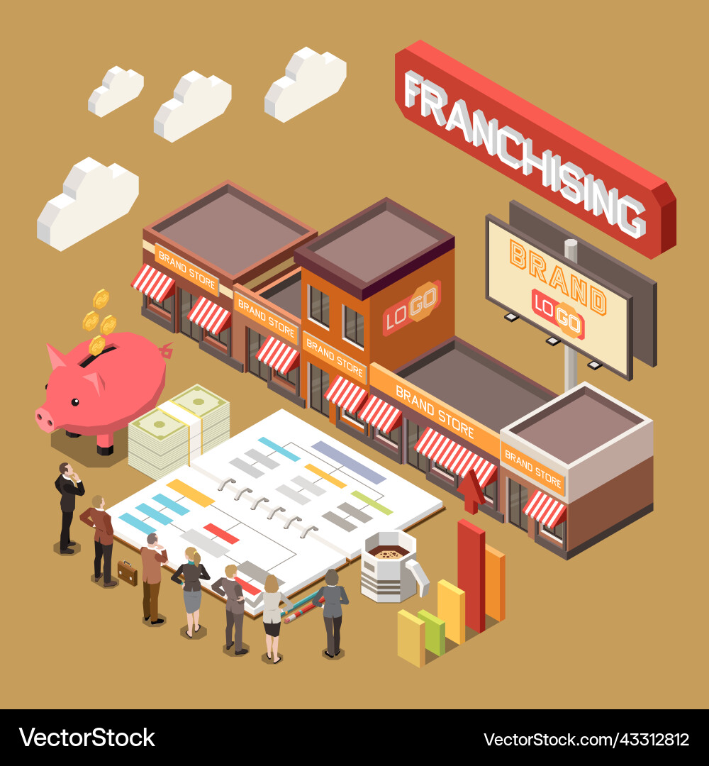 Franchising isometric background Royalty Free Vector Image
