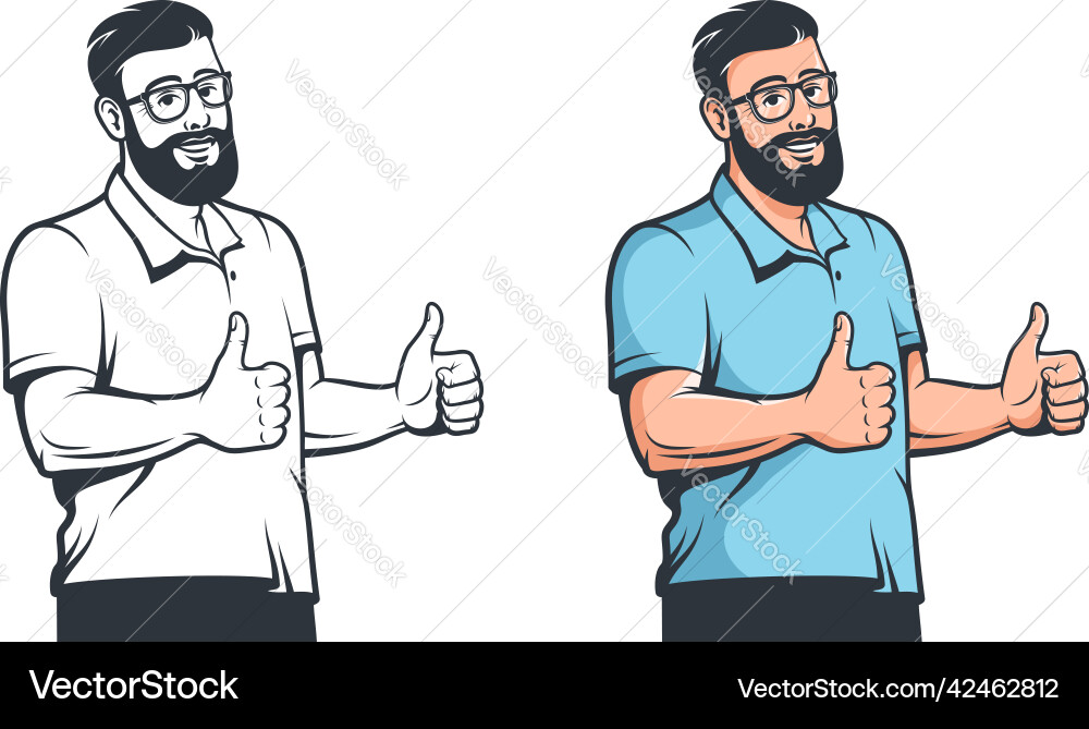 Positive man with glasses beard and thumb up Vector Image