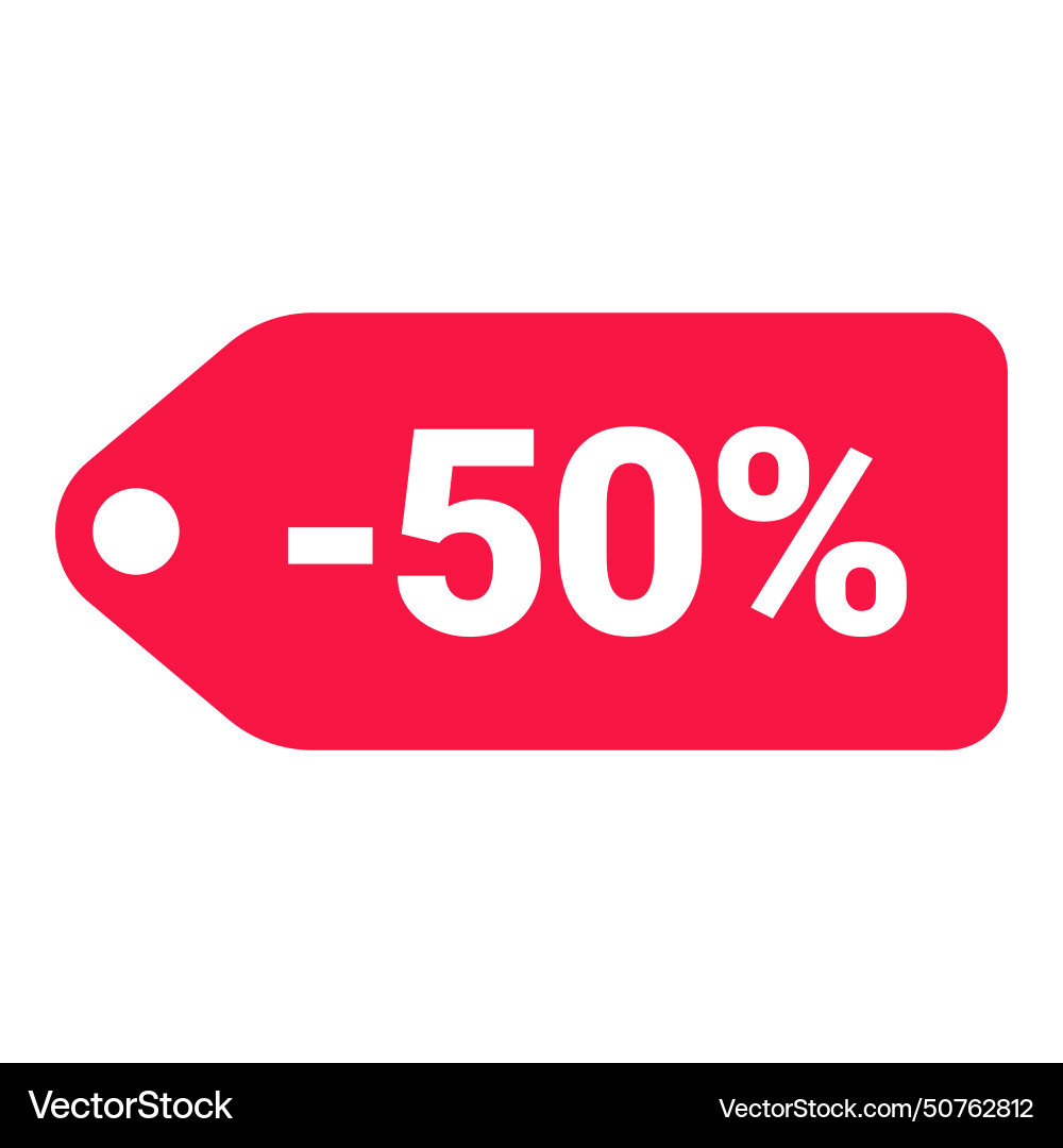 Red 50 percent discount label on white background Vector Image