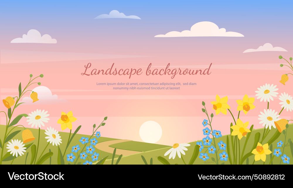 Sunset with flowers poster Royalty Free Vector Image