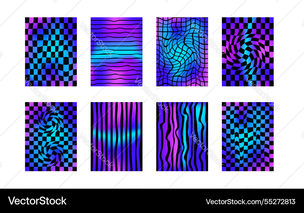Checkerboard neon background set psychedelic Vector Image