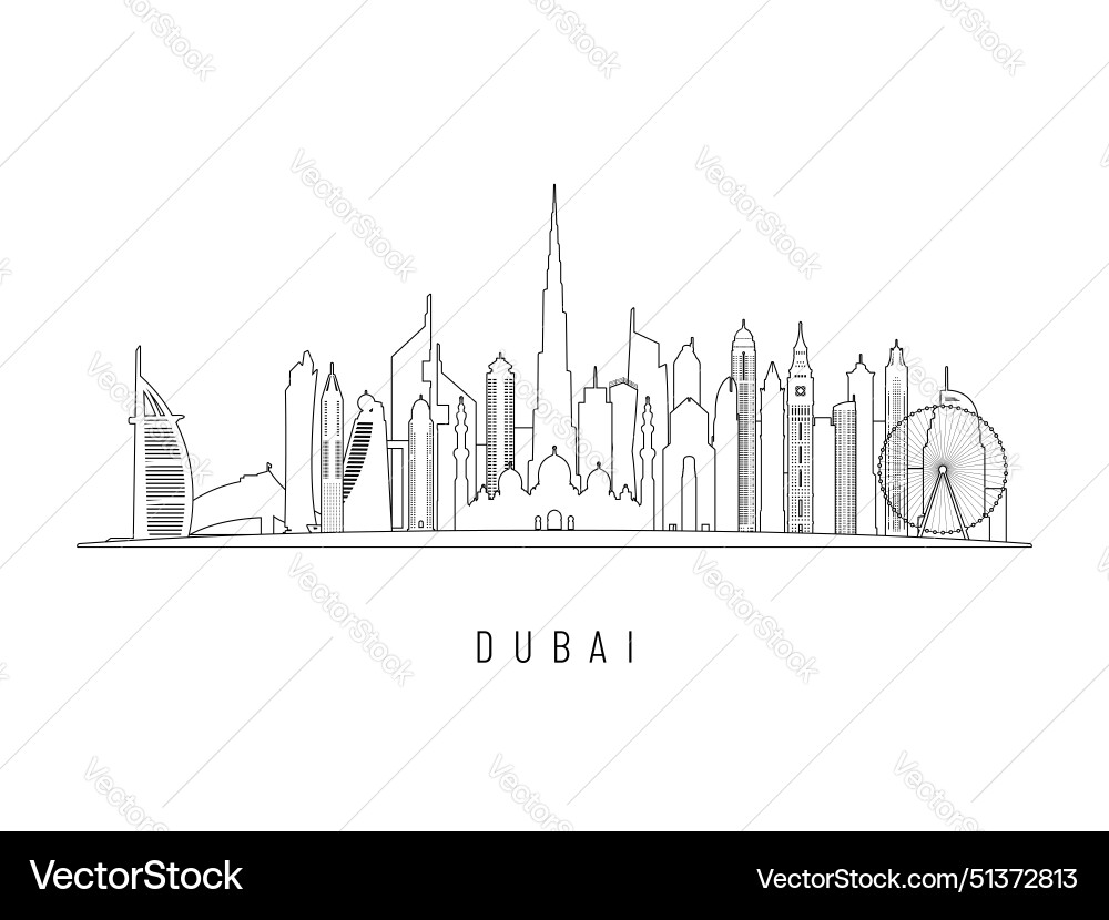 Detailed dubai skyline Royalty Free Vector Image