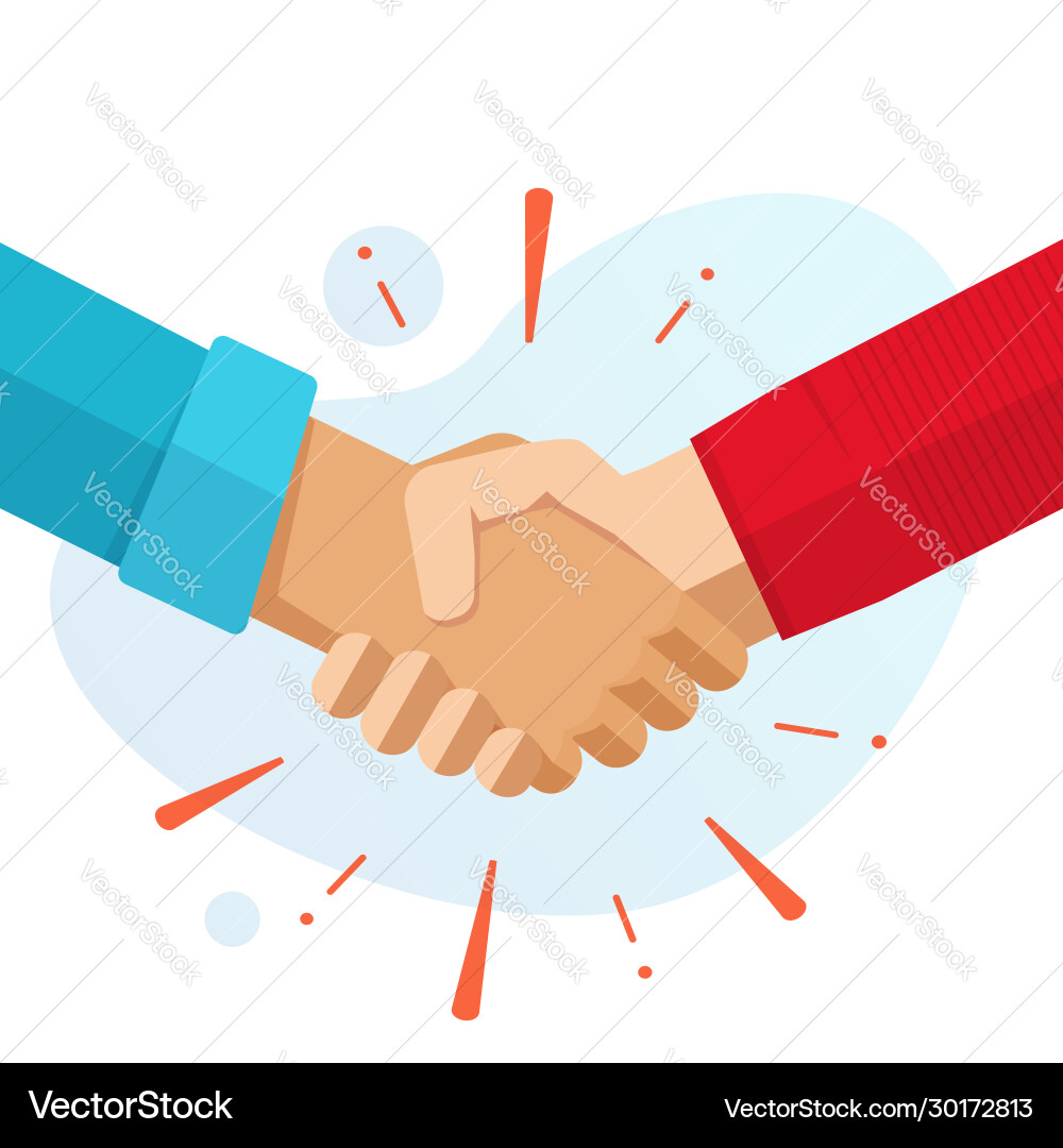 Hand shake hands or handshake flat cartoon Vector Image