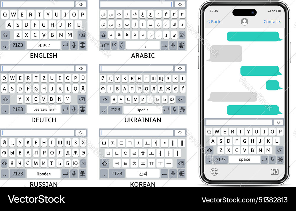 Mobile phone mockup with sms chat english arabic Vector Image