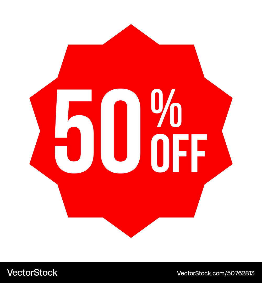 Red 50 percent discount label on white background Vector Image