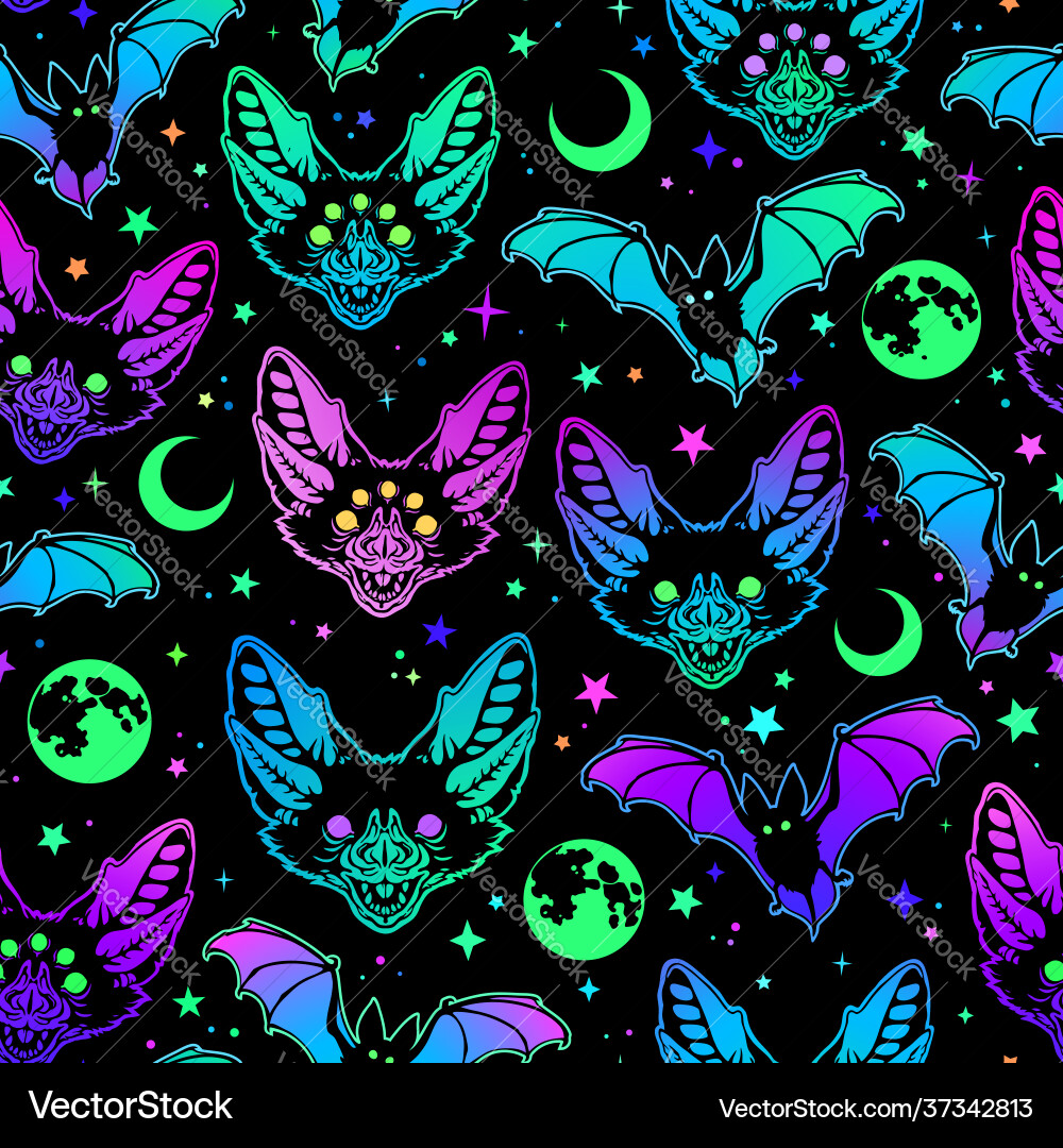 Seamless pattern multicolored bright bats Vector Image