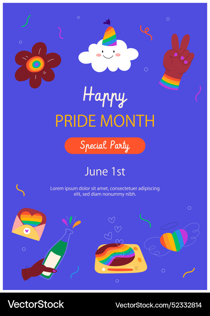 Flat vertical poster template for pride month Vector Image