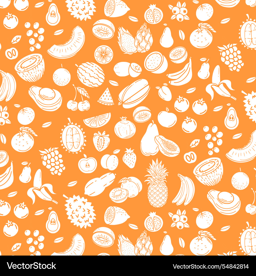 Fruits line art doodle element seamless pattern Vector Image