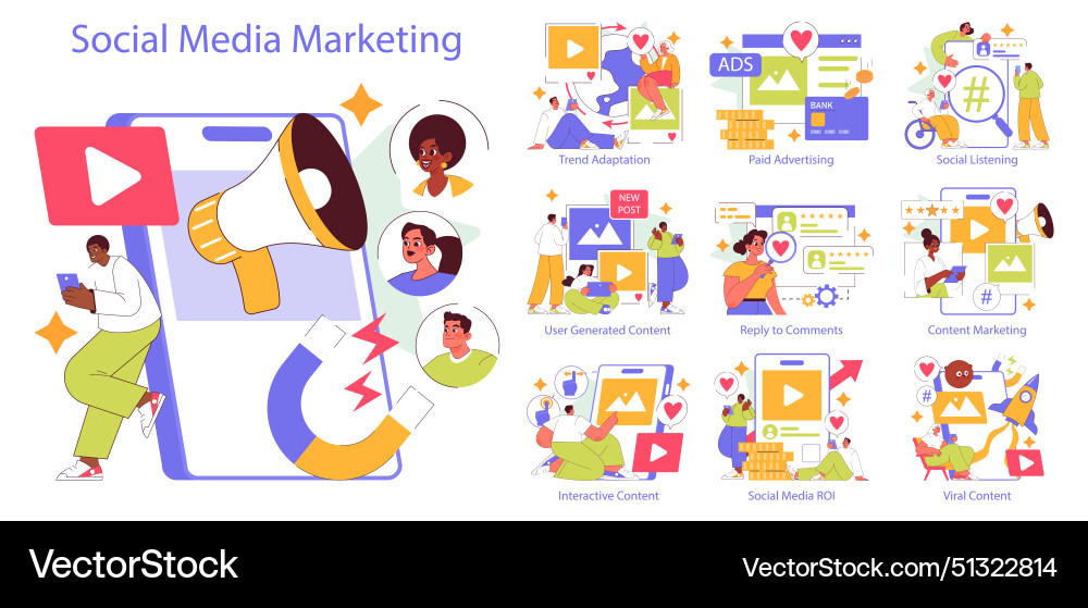 Social media marketing flat Royalty Free Vector Image