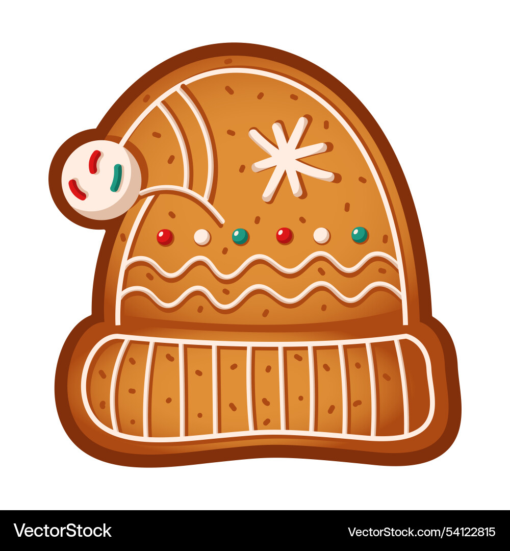 Christmas hat gingerbread biscuit flat Royalty Free Vector