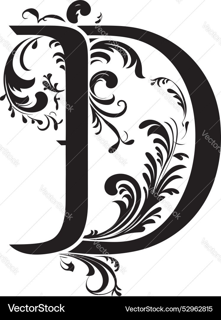 Detailed elegance intricate font d decor dapper Vector Image