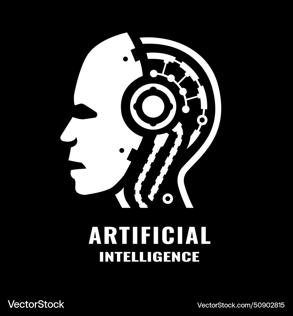 Humanoid robot logo symbol on a dark background Vector Image