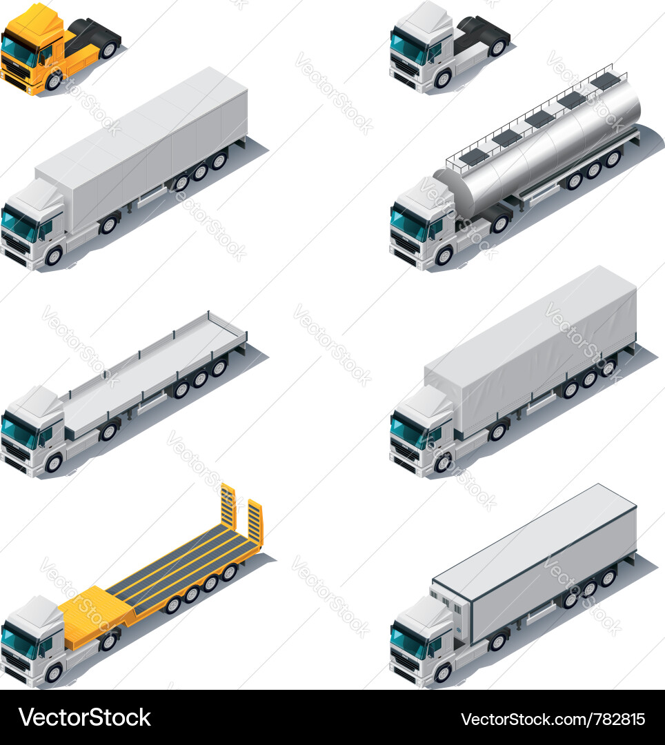 Isometric trucks with semi-trail Royalty Free Vector Image