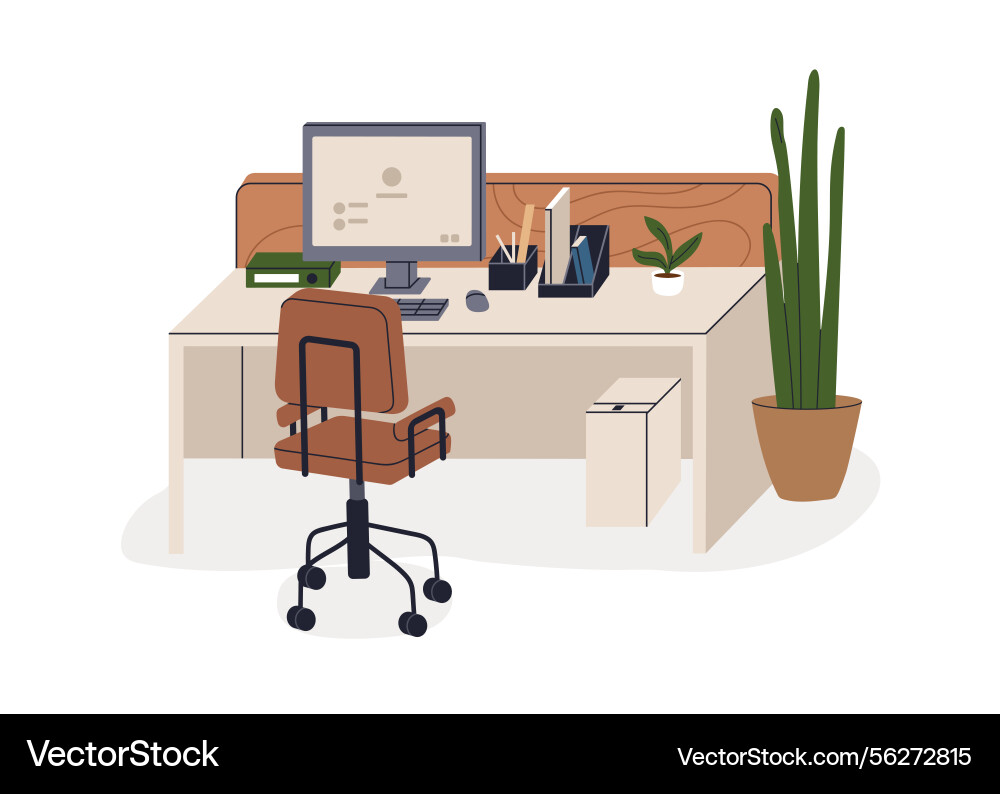 Office desk with desktop computer and vacant Vector Image