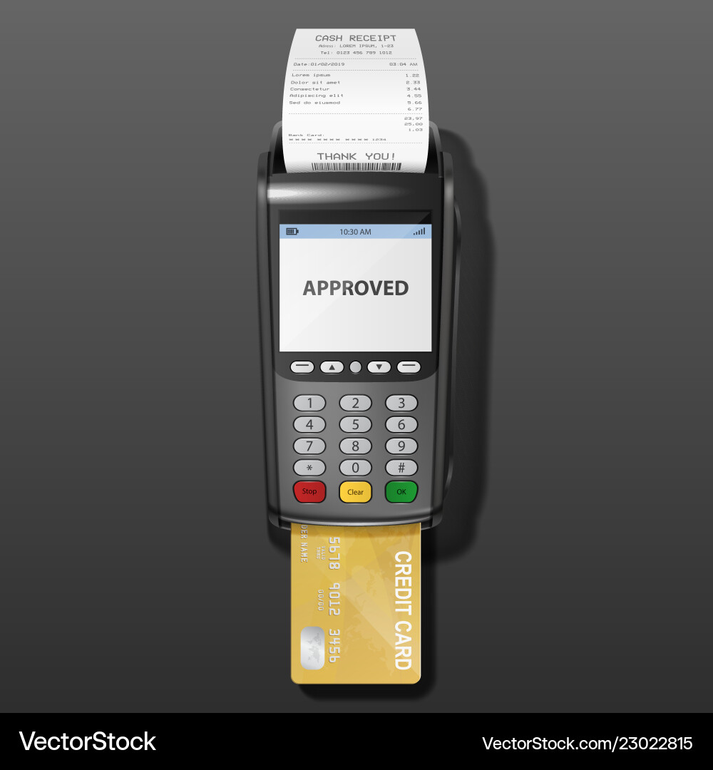 Realistic black 3d payment machine pos Royalty Free Vector