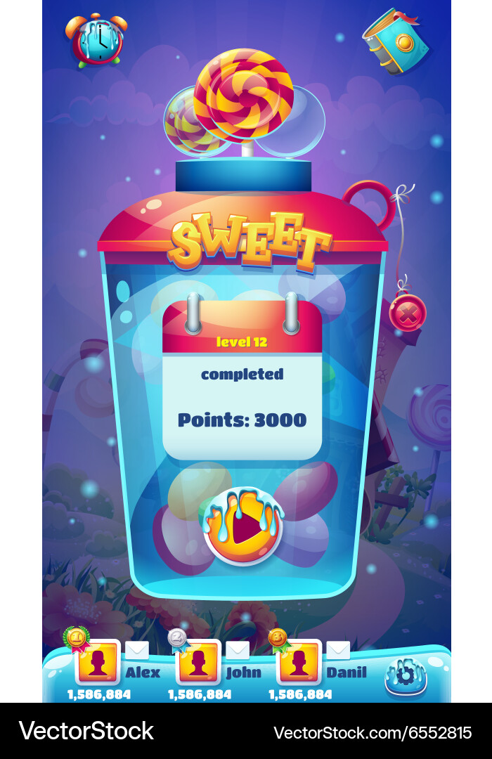 Sweet world mobile gui level completed screen Vector Image