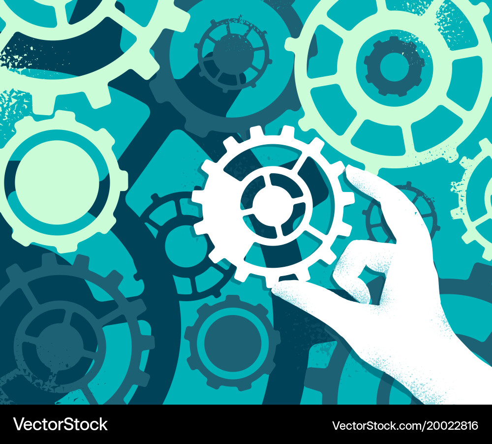A technician reapairs complex industrial machine Vector Image