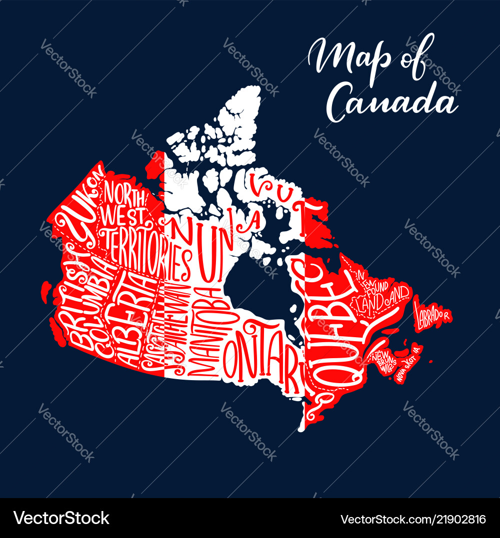 Canada map province and territory lettering Vector Image