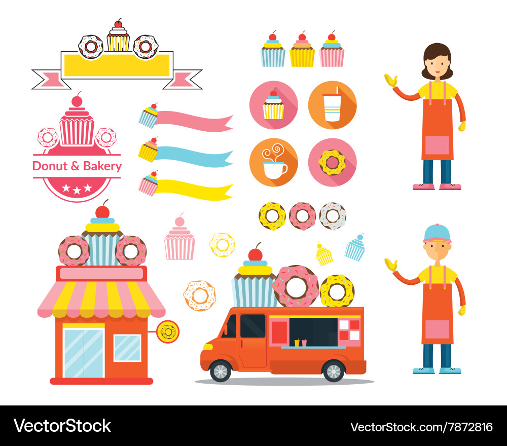Donut and bakery shop graphic elements Royalty Free Vector