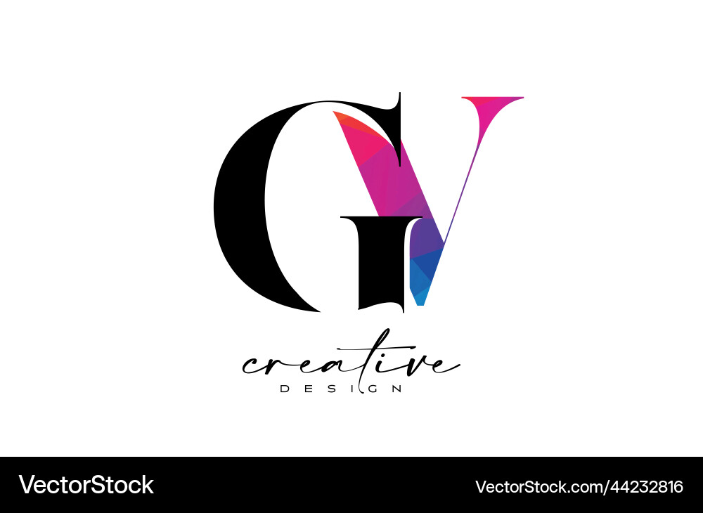 Gv letter design with creative cut and colorful Vector Image