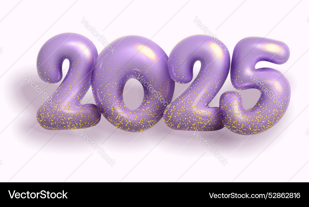 Realistic shiny 3d purple numbers 2025 on light Vector Image