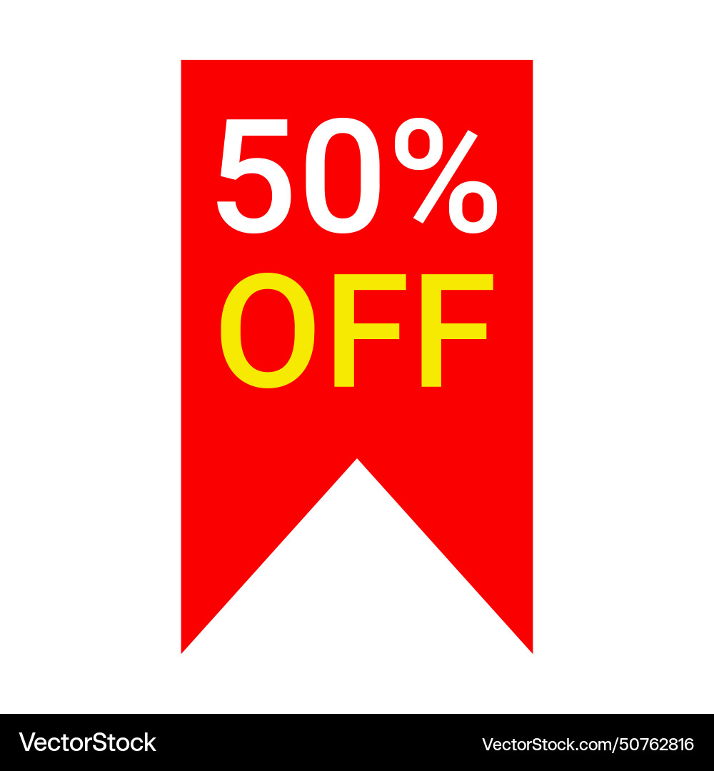 Red 50 percent discount label on white background Vector Image